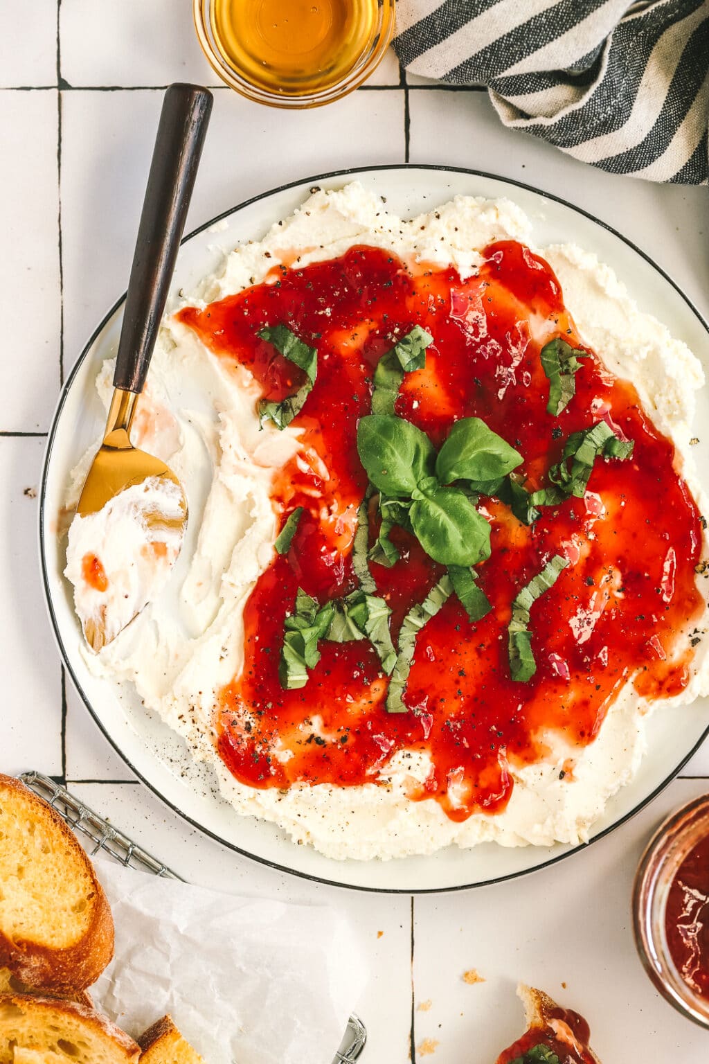 Strawberry Basil Goat Cheese Dip - Cooking in my Genes