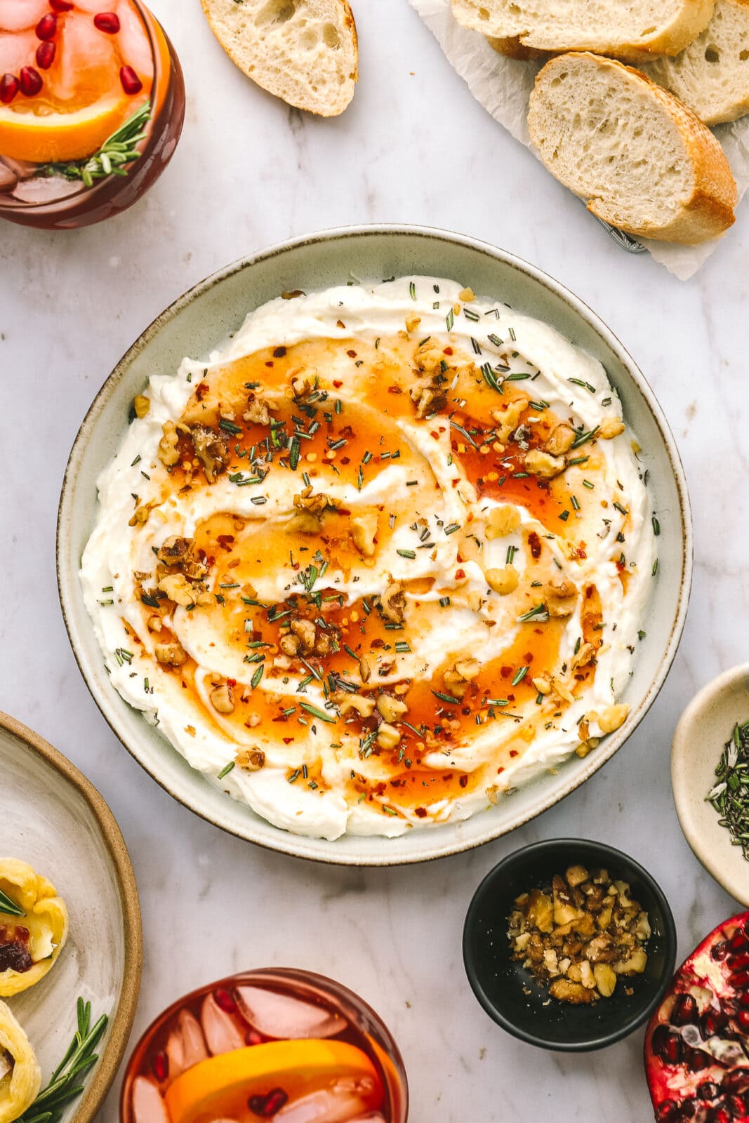 Quick Whipped Ricotta Dip with Hot Honey Appetizer - Cooking in my Genes