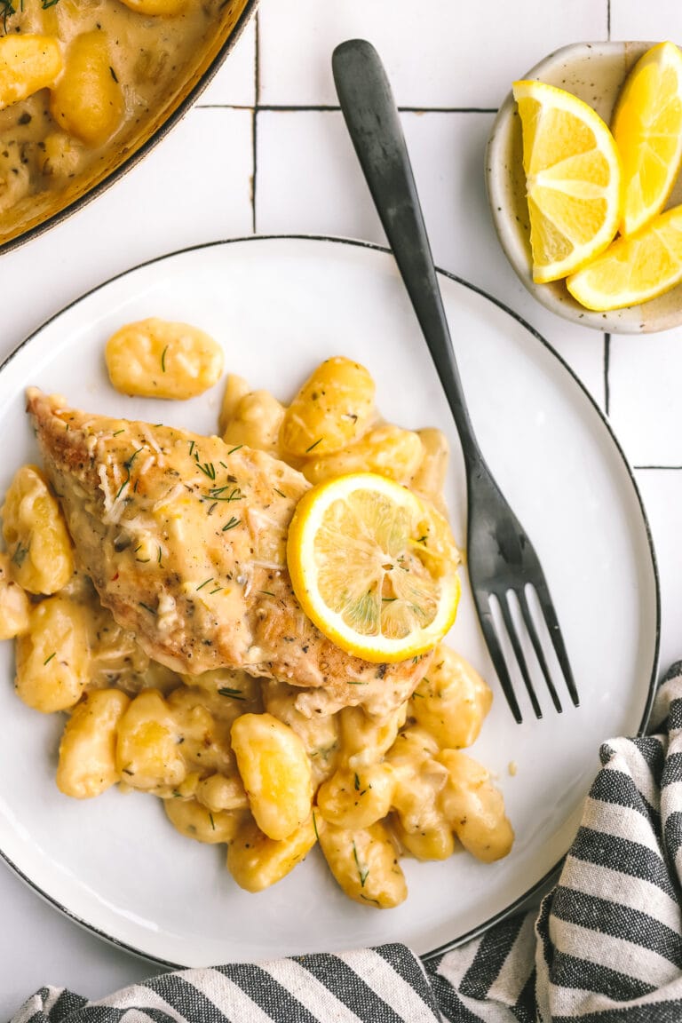 Easy One Pan Creamy Lemon & Garlic Chicken Gnocchi - Cooking in my Genes
