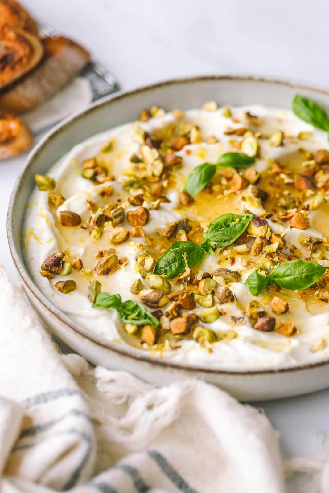 Spring Whipped Ricotta Dip with Honey & Pistachios - Cooking in my Genes