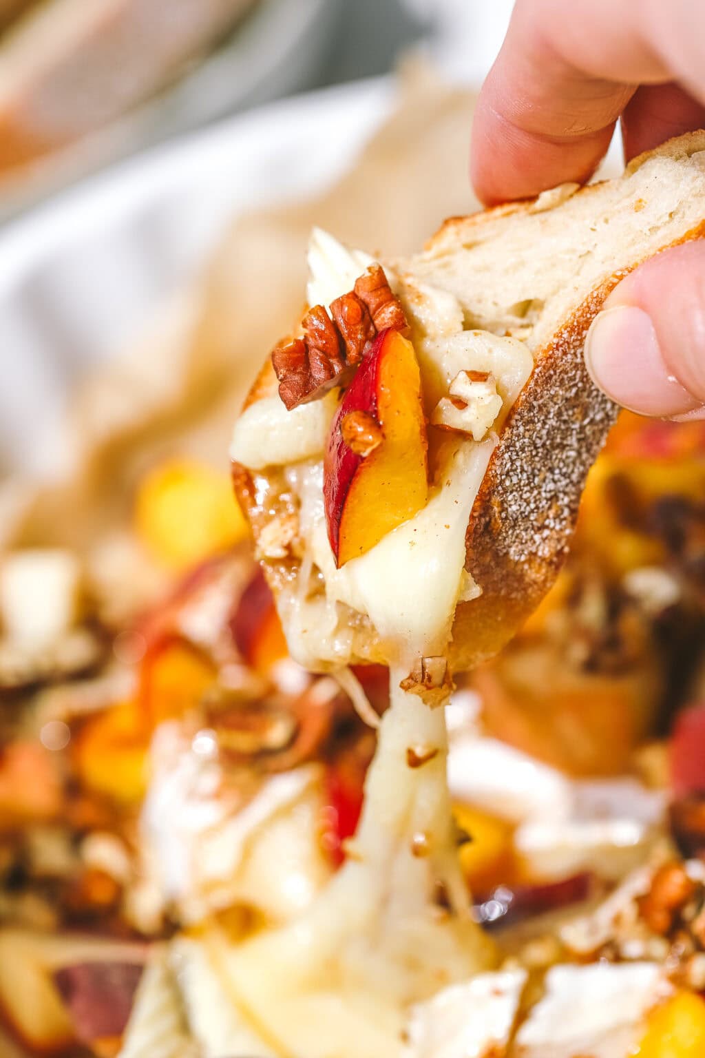 Easy Peach & Pecan Baked Brie (summer appetizer) - Cooking in my Genes