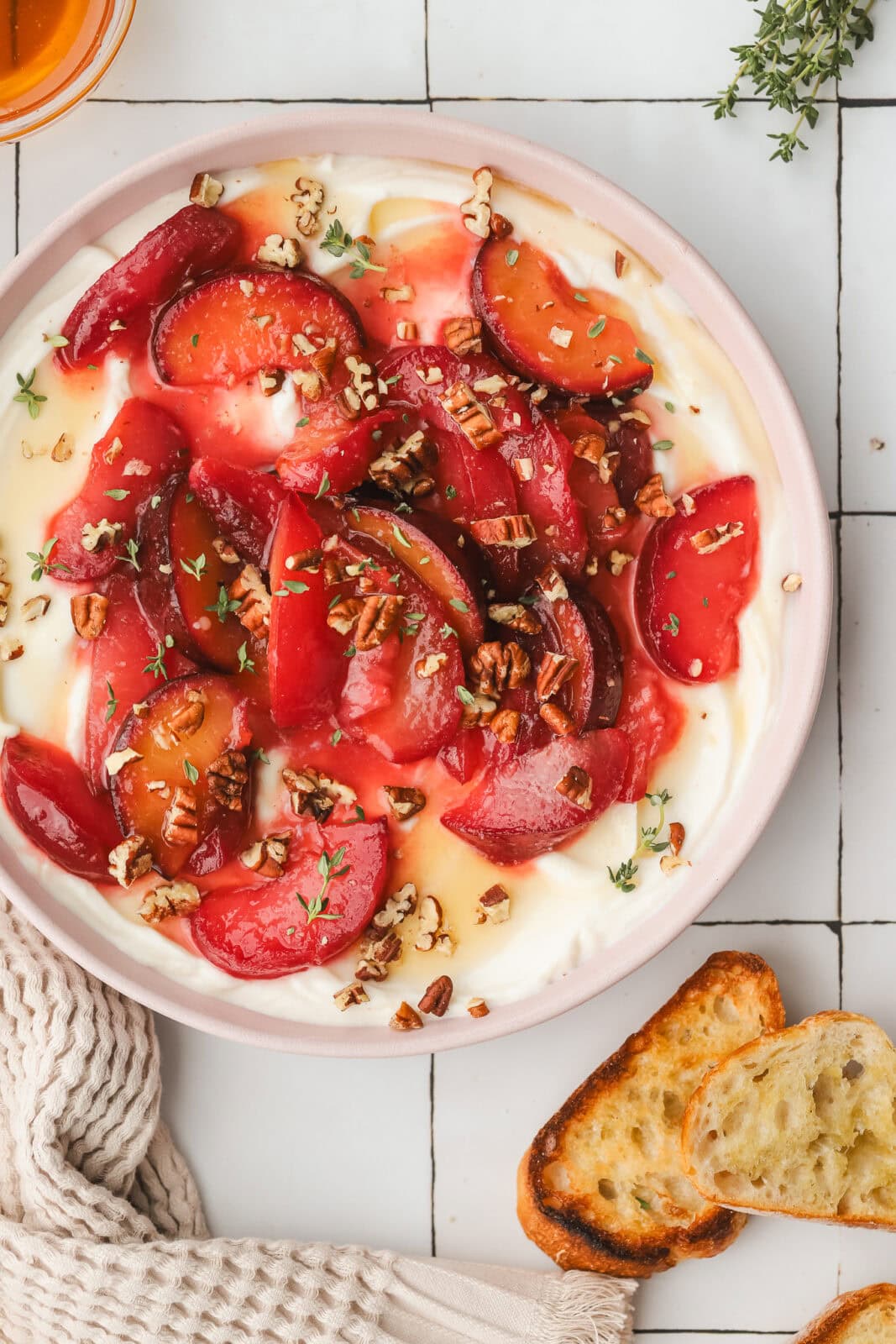 Whipped Ricotta with Honey Roasted Plums Appetizer - Cooking in my Genes