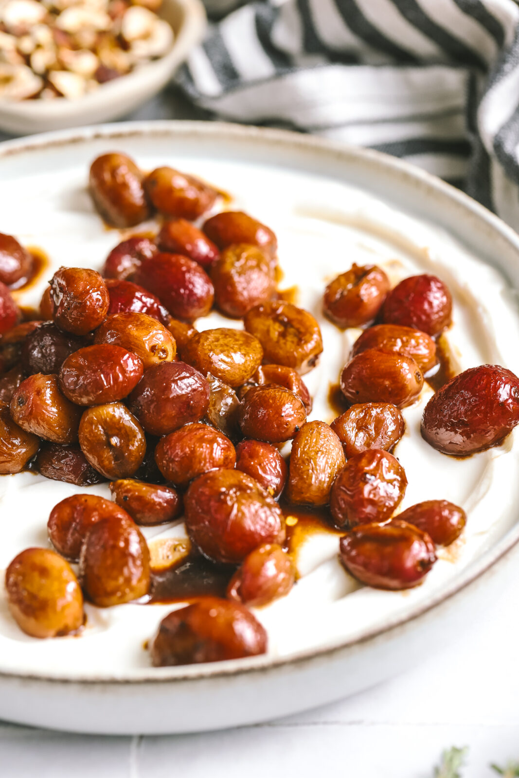 Whipped Ricotta with Roasted Grapes & Hazelnuts - Cooking in my Genes