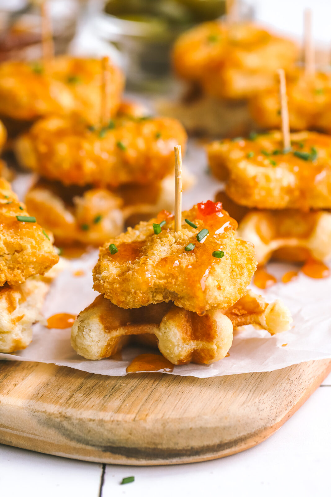 Easy Mini Chicken & Waffles Bites with Hot Honey - Cooking in my Genes