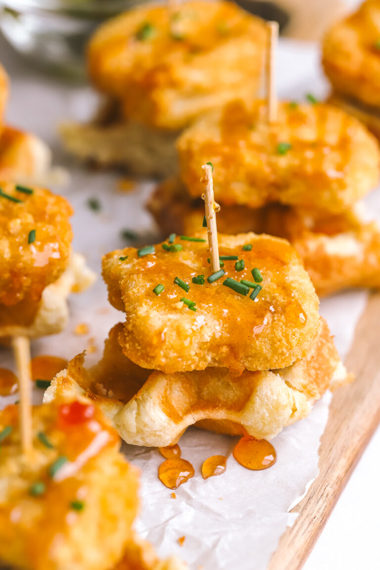 Easy Mini Chicken & Waffles Bites with Hot Honey - Cooking in my Genes