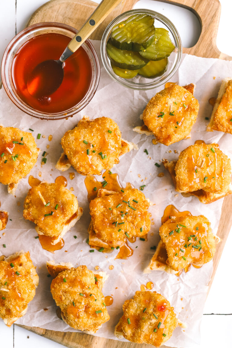 Easy Mini Chicken & Waffles Bites with Hot Honey - Cooking in my Genes
