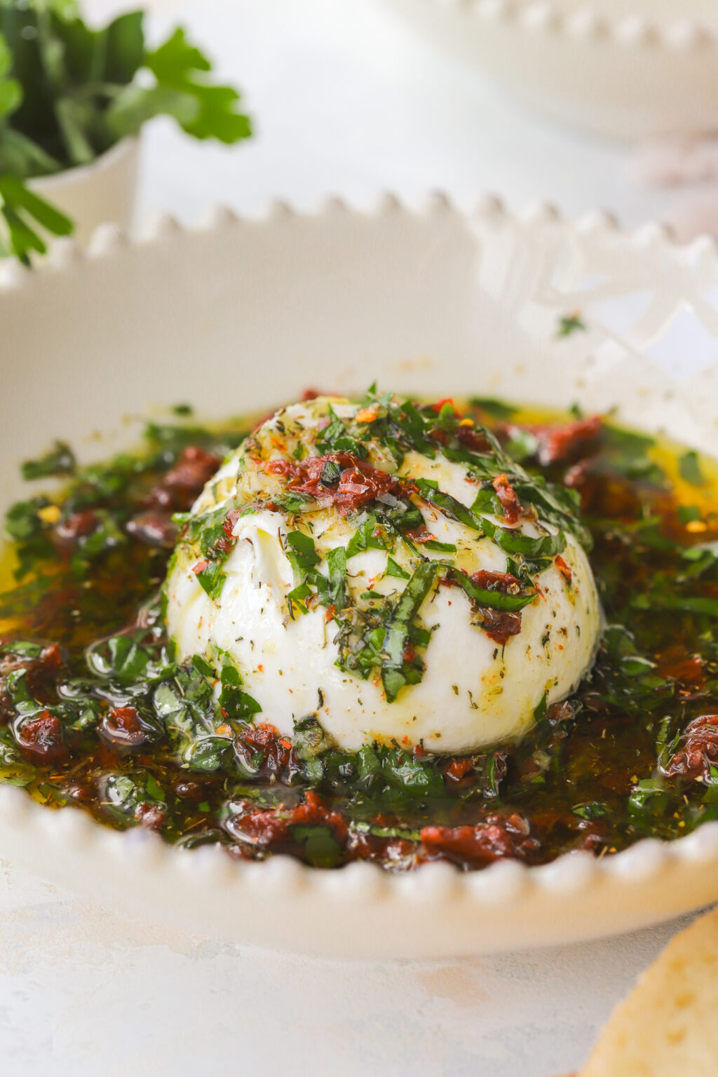 Easy Pizza-Inspired Olive Oil Dip with Burrata Cheese - Cooking in my Genes
