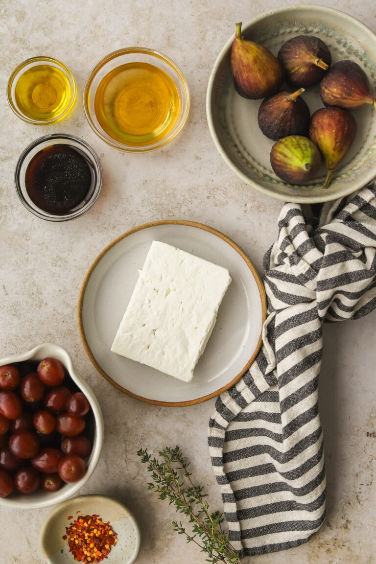 Easy Baked Feta with Balsamic Figs & Grapes Appetizer - Cooking in my Genes