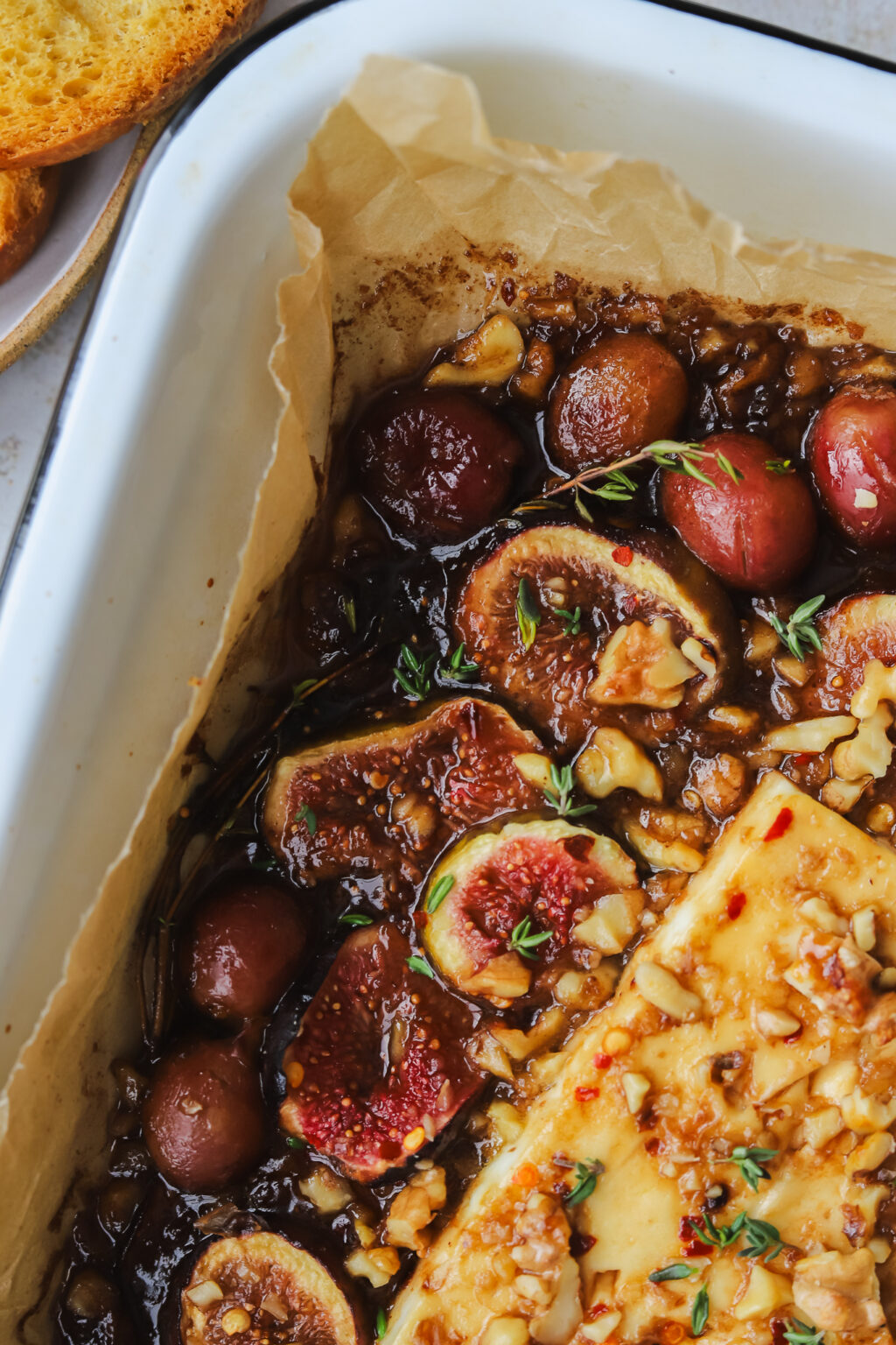 Easy Baked Feta with Balsamic Figs & Grapes Appetizer - Cooking in my Genes