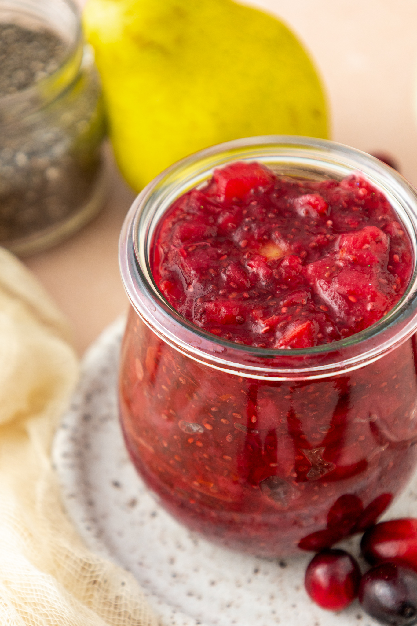 Easy Cranberry & Pear Chia Seed Jam (low sugar) - Cooking in my Genes
