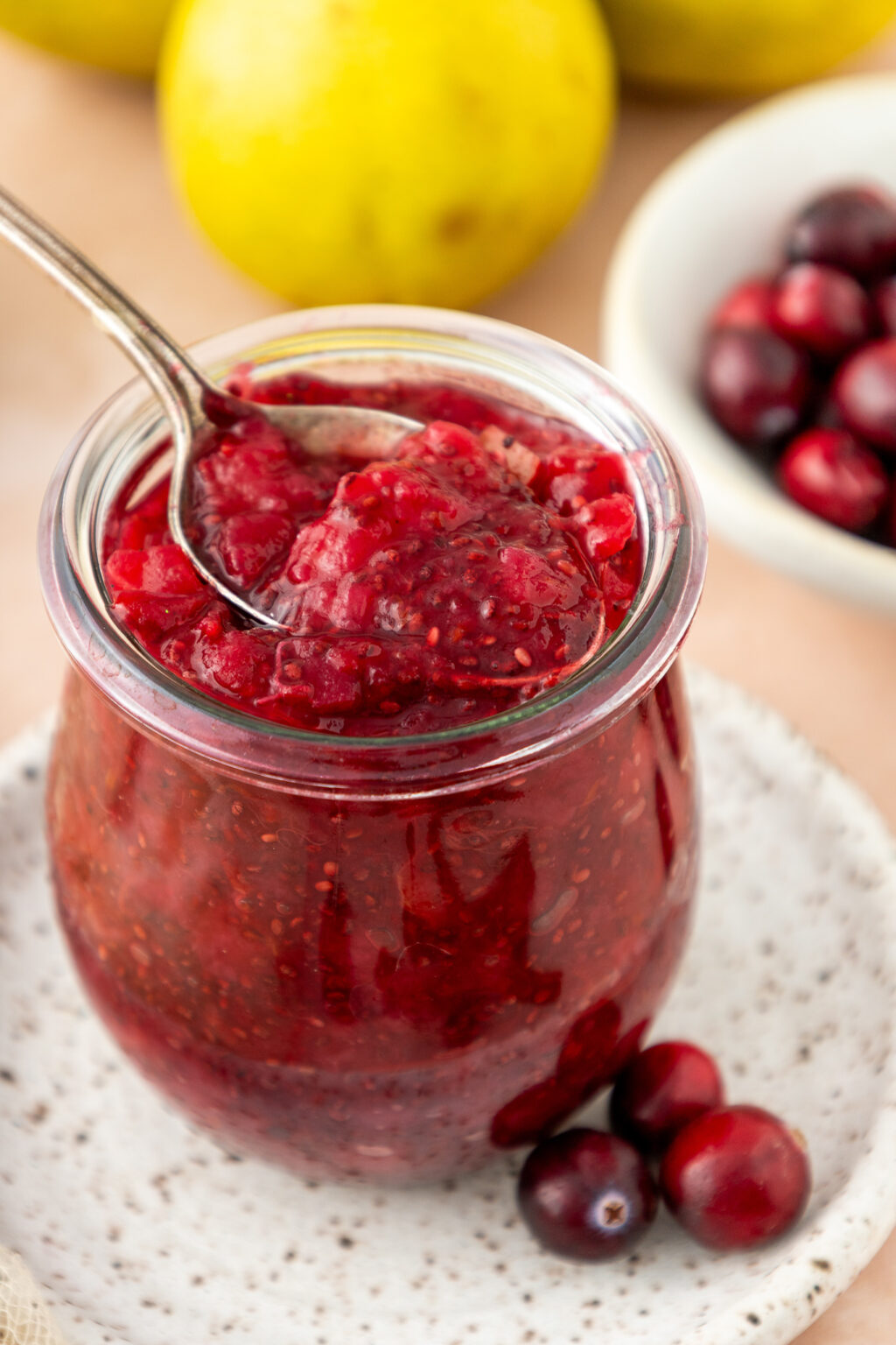 Easy Cranberry & Pear Chia Seed Jam (low sugar) - Cooking in my Genes