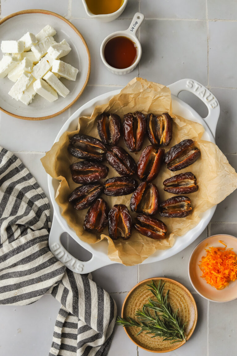 Roasted Feta Stuffed Dates Appetizer with Walnuts - Cooking in my Genes
